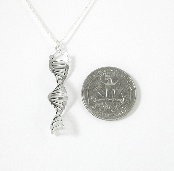 Double helix silver DNA necklace - Delftia science jewelry